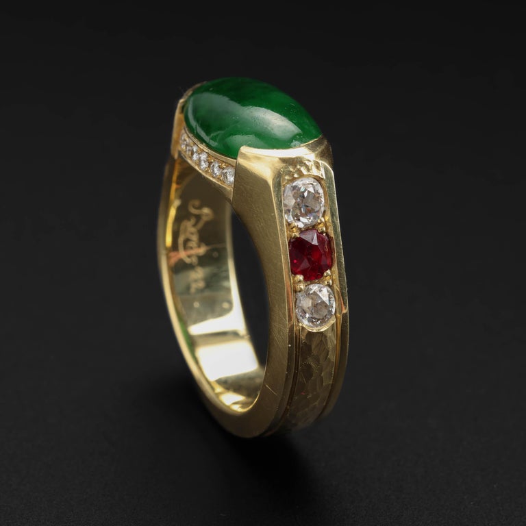 Jade Ring with Rubies, Diamonds, 18k Certified For Sale at 1stDibs