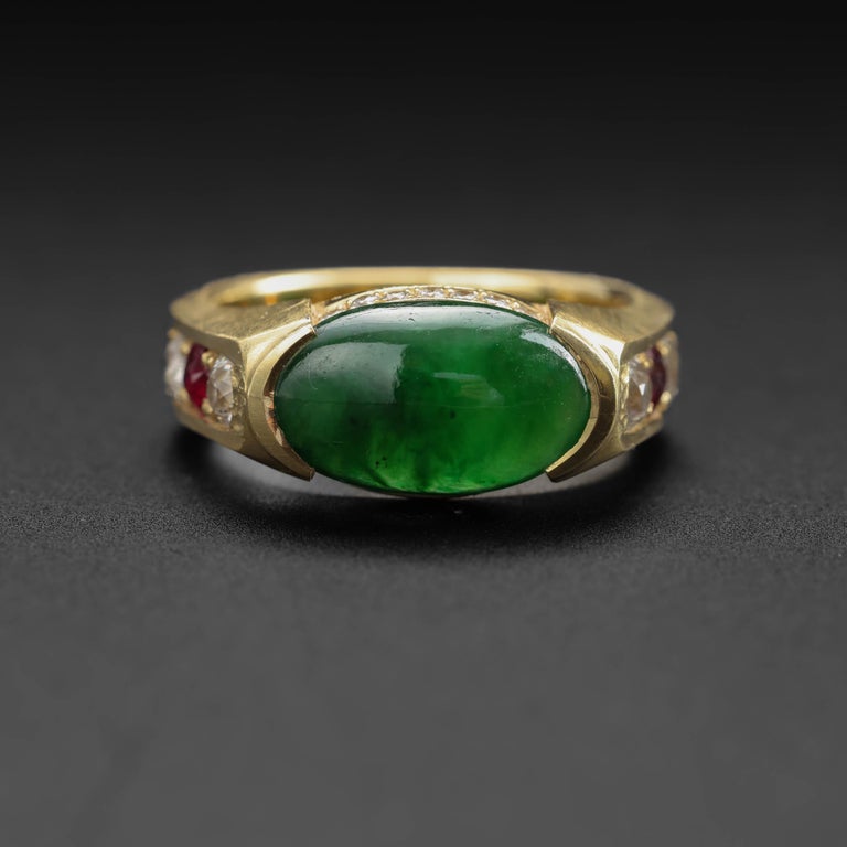 Jade Ring with Rubies, Diamonds, 18k Certified For Sale at 1stDibs