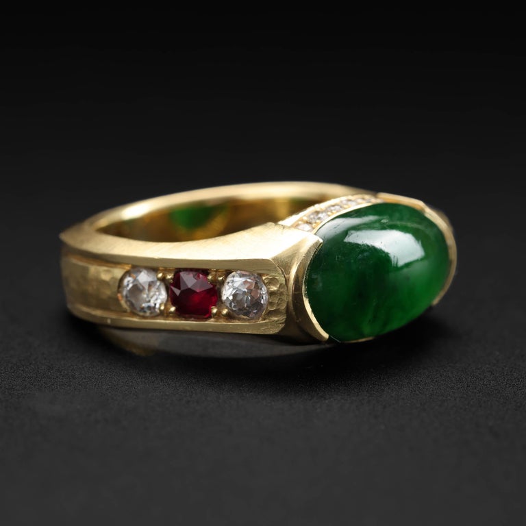 Jade Ring with Rubies, Diamonds, 18k Certified For Sale at 1stDibs
