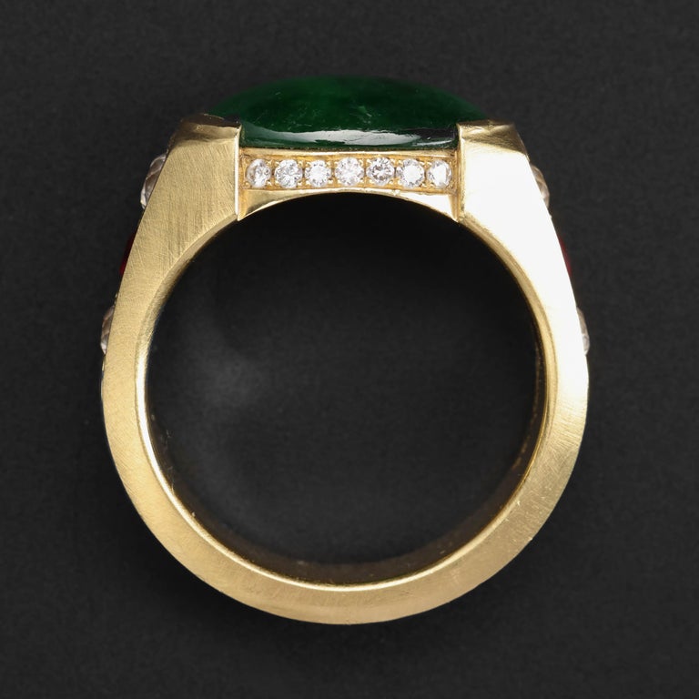 Jade Ring with Rubies, Diamonds, 18k Certified For Sale at 1stDibs