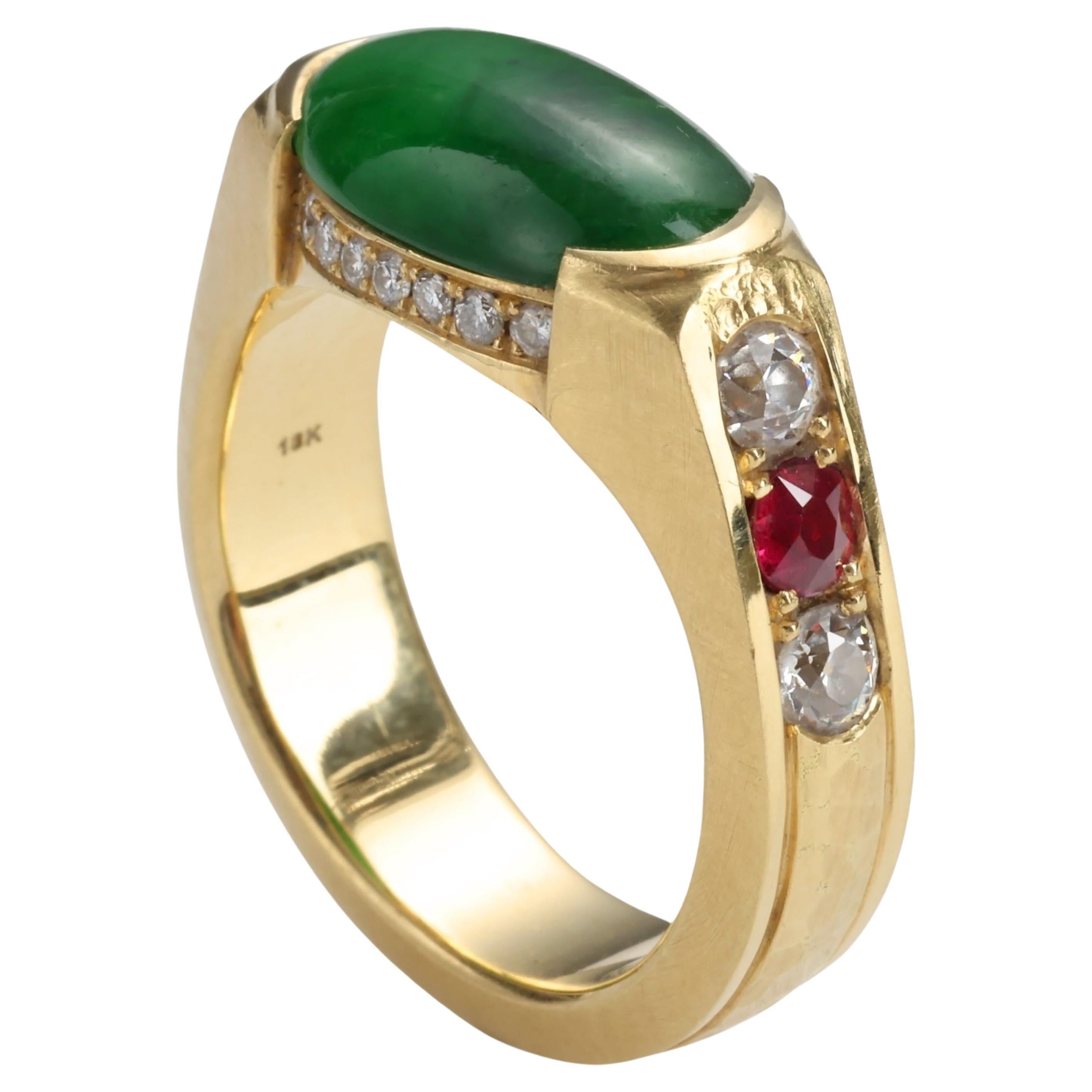 Jade Ring with Rubies, Diamonds, 18k Certified For Sale at 1stDibs