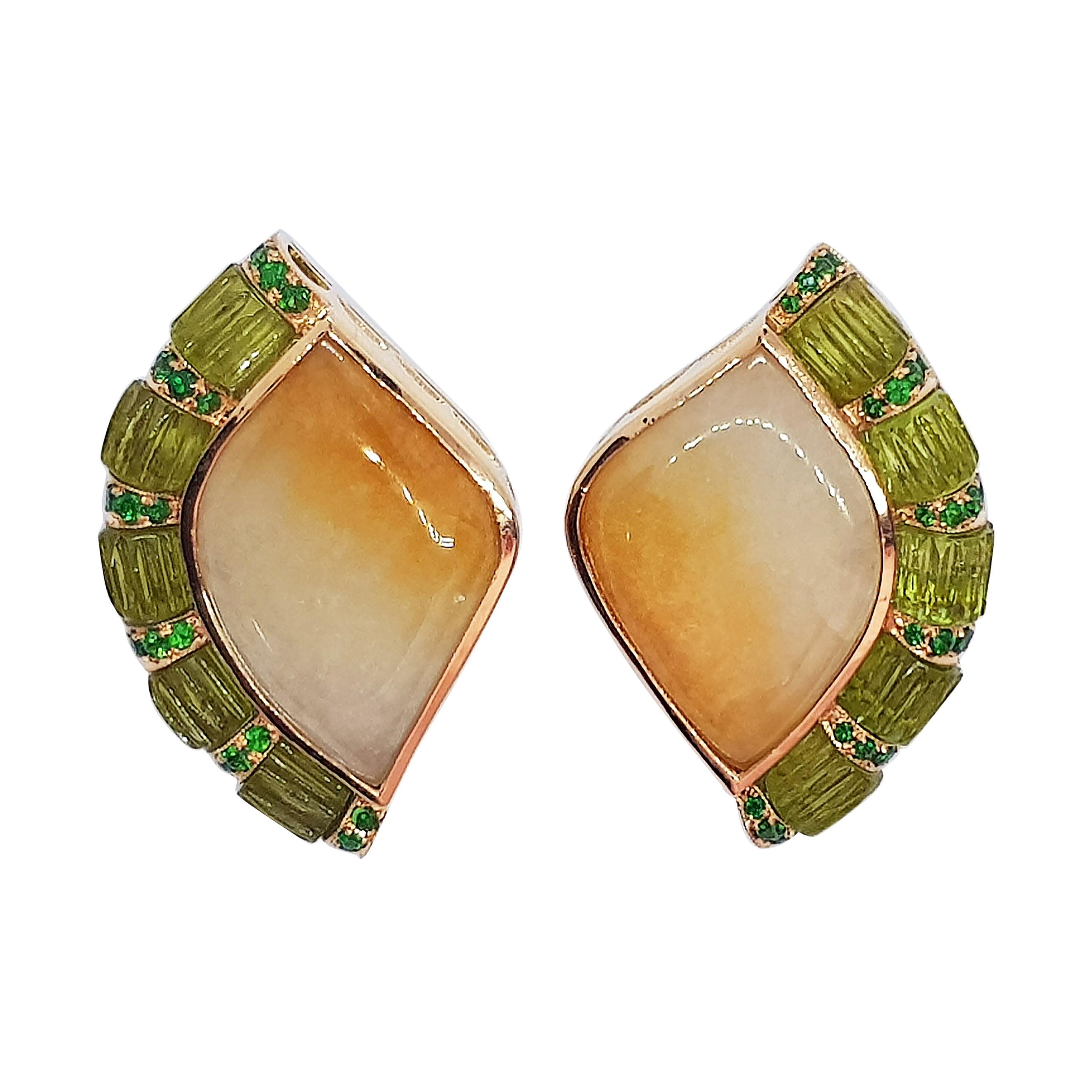 Jade with Peridot Earrings Set in 18 Karat Gold Settings For Sale at ...