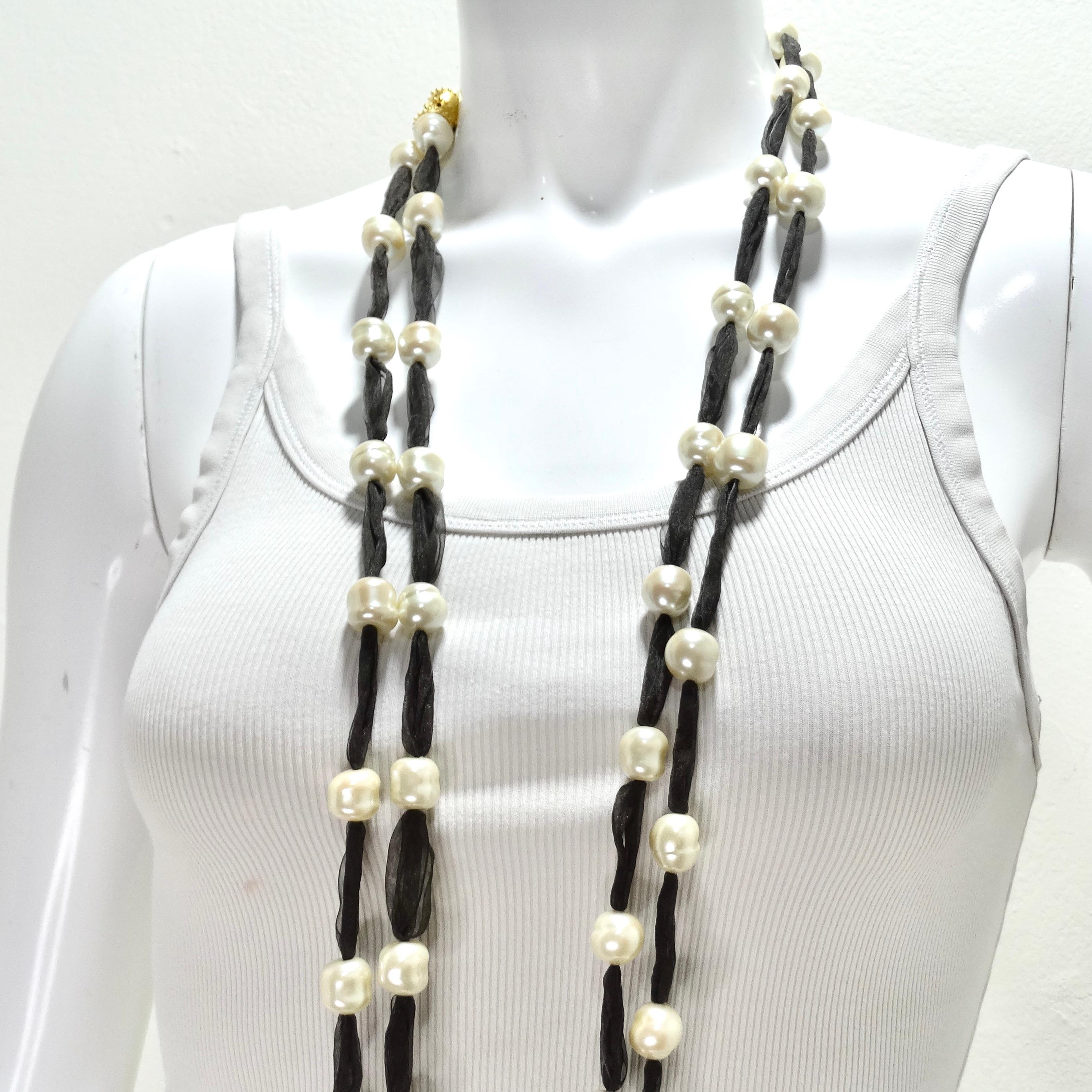 Jaded Jewels Set of 2 Long Freshwater Pearl Ribbon Necklaces For Sale ...