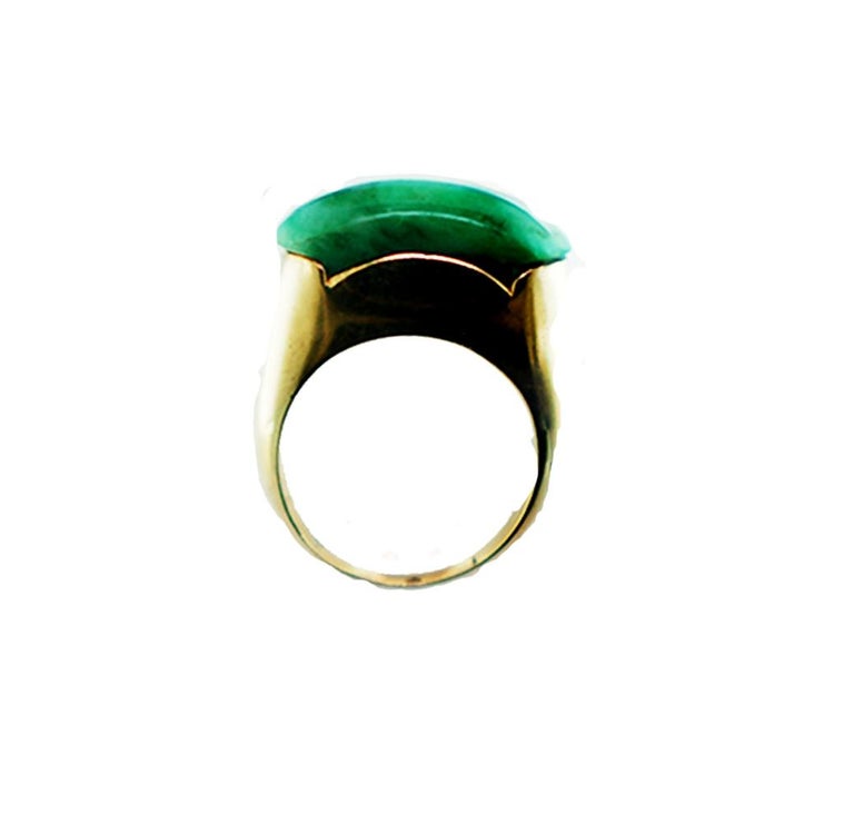 Jadeite Green Jade Dome Ring 14 Karat Yellow Gold For Sale at 1stDibs