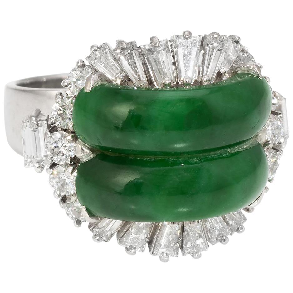 Jadeite Jade Diamond Cocktail Ring Vintage 14 Karat Gold Estate Fine ...