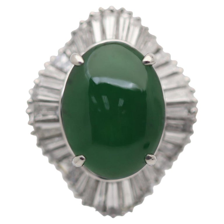 Jadeite Jade Diamond Platinum Ballerina Ring For Sale at 1stDibs