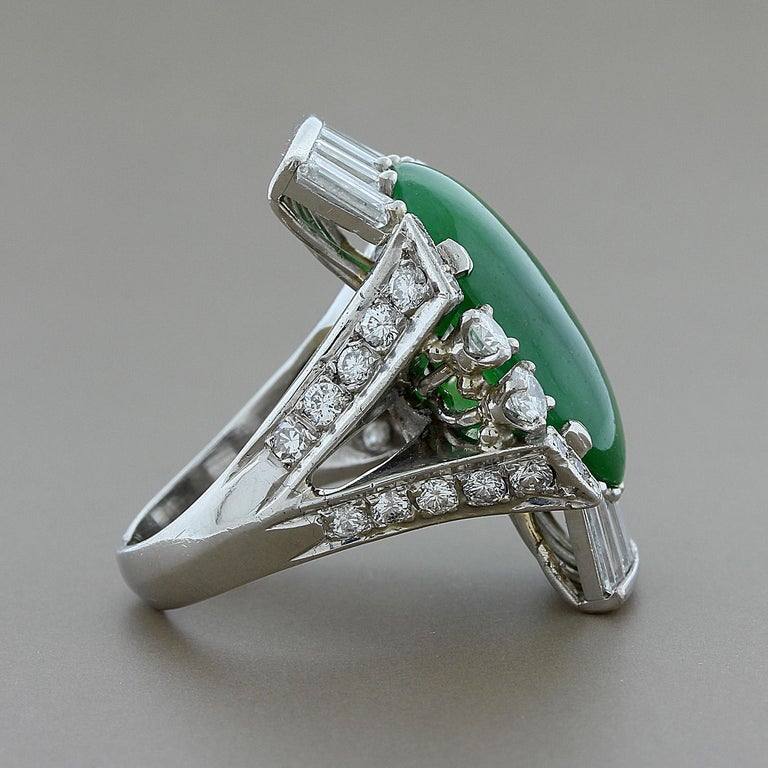 Jadeite Jade Diamond Platinum Cocktail Ring at 1stDibs