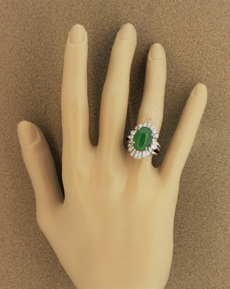 Jadeite Jade Diamond Platinum Cocktail Ring For Sale at 1stDibs