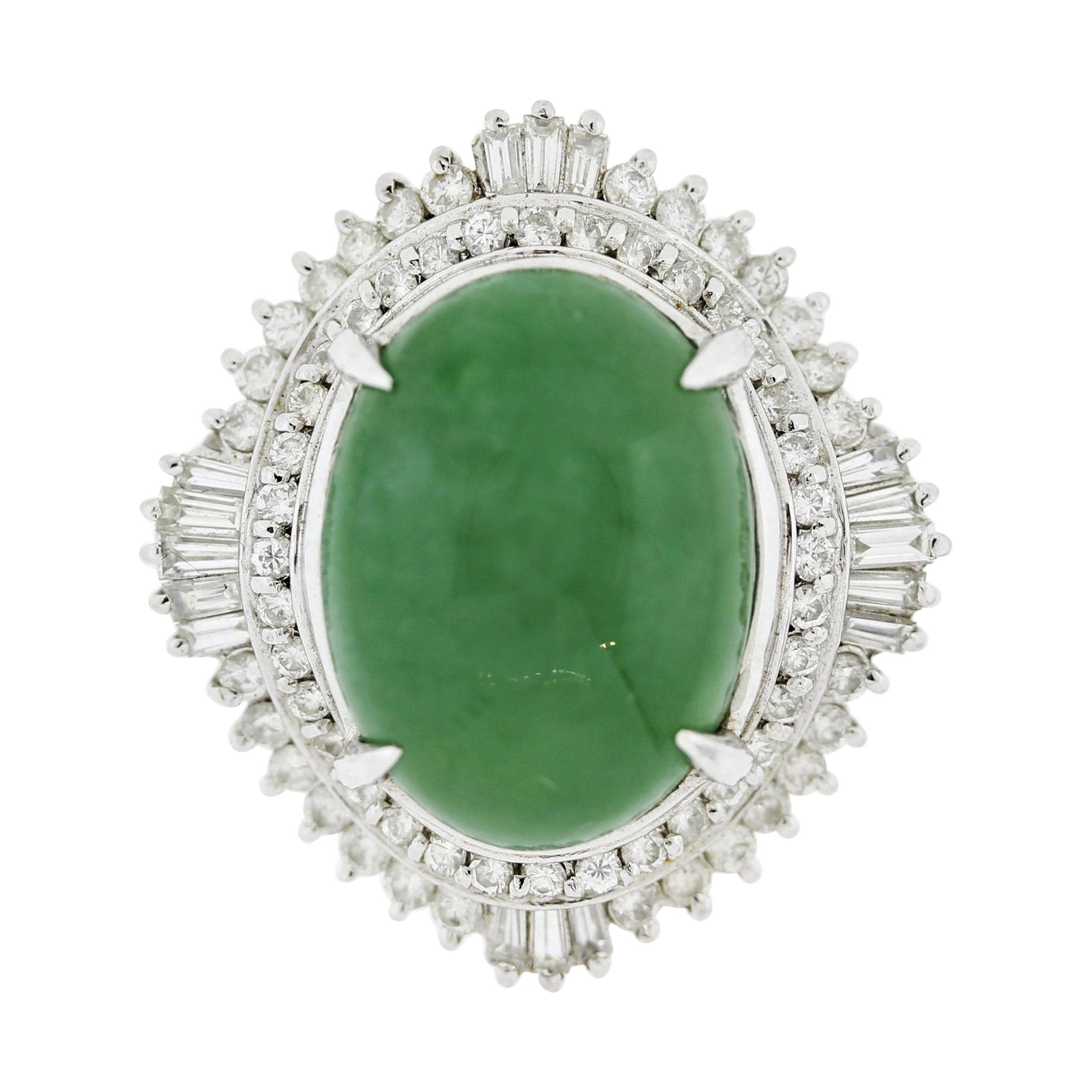 Carved Jadeite Jade Diamond Platinum Ring For Sale at 1stDibs