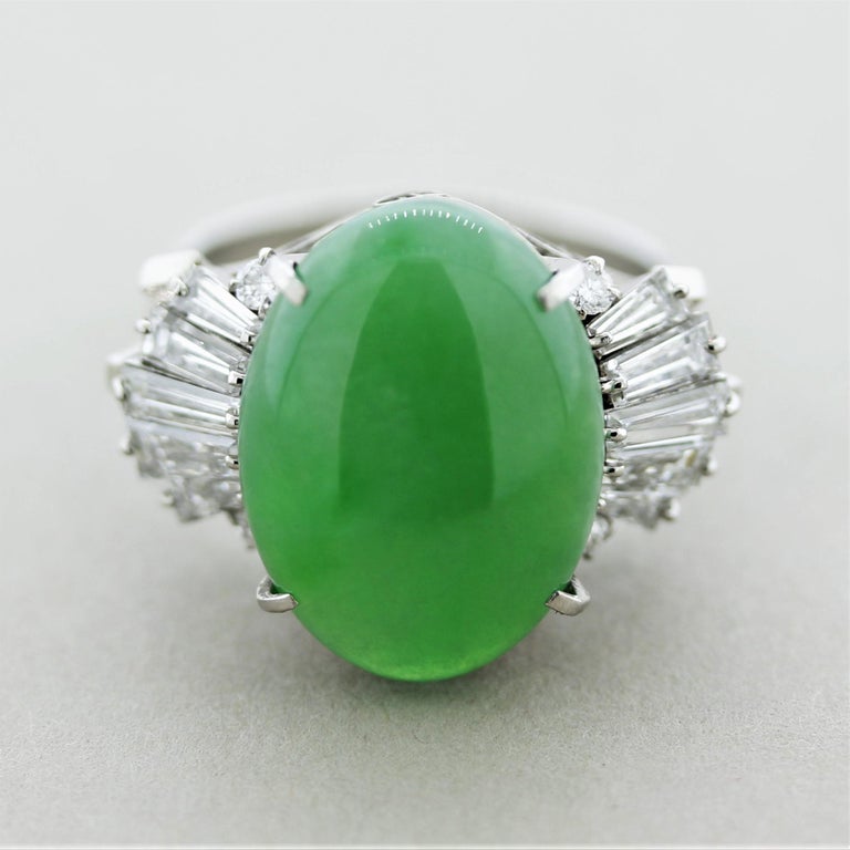 Jadeite Jade Diamond Platinum Ring For Sale at 1stDibs