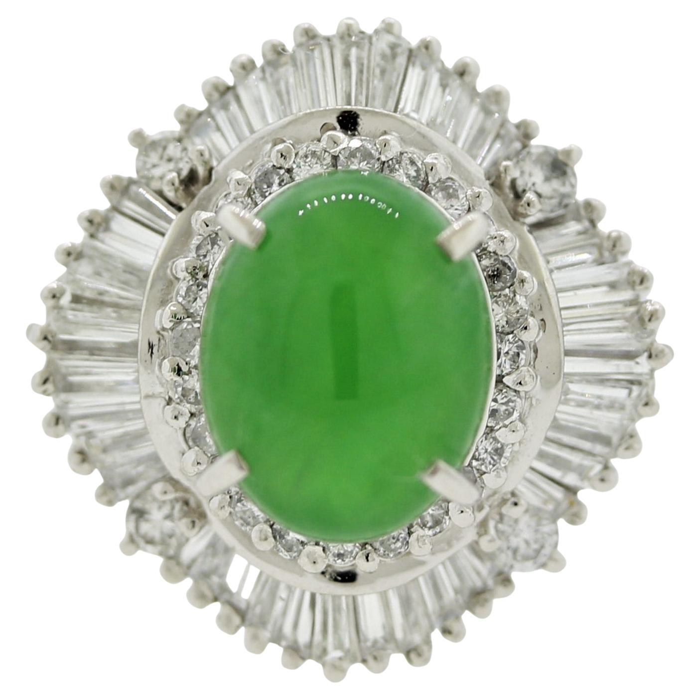 Jadeite Jade Diamond Platinum Ring For Sale at 1stDibs | diamond jade