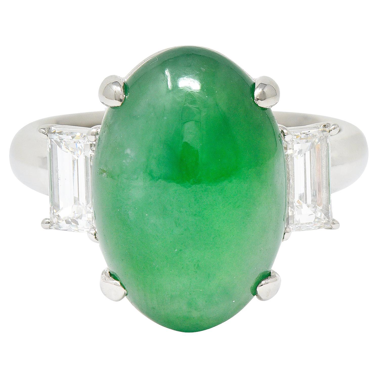 C.D.L 1950s Jadeite Jade Diamond 18 Karat Gold Unisex Ring GIA at ...