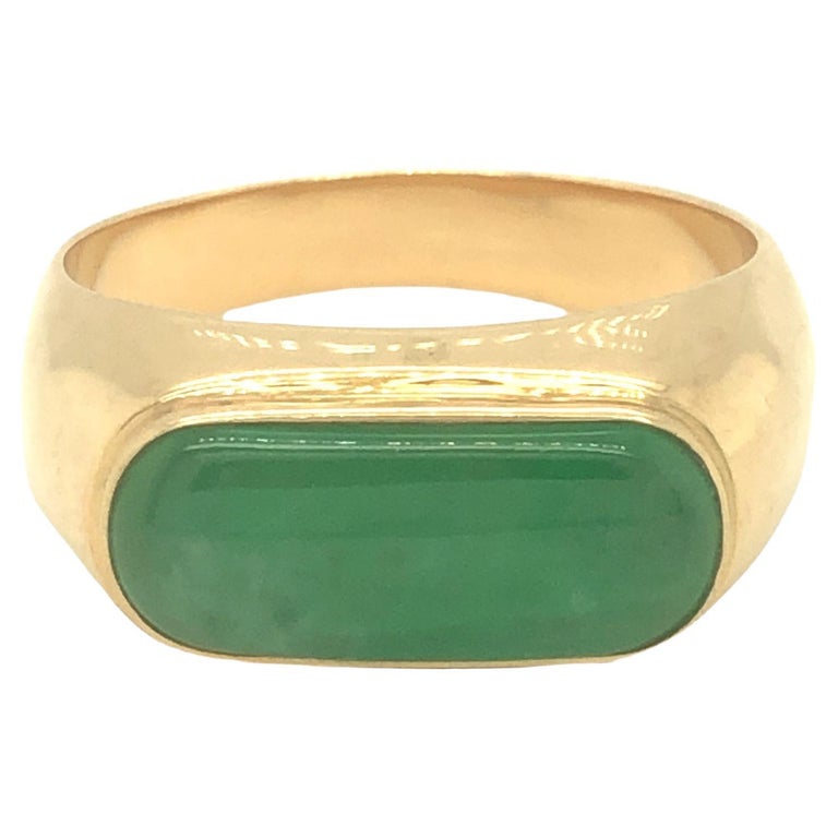 Jadeite Jade Men's Ring 14K Yellow Gold Saddle Ring For Sale at 1stDibs