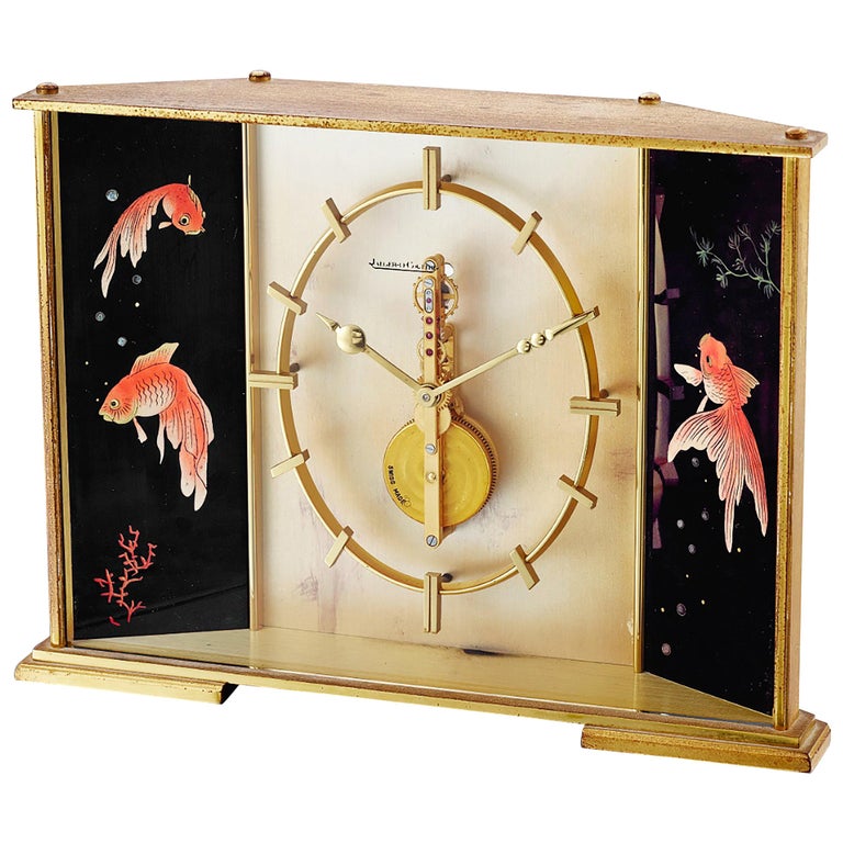 Jaeger Le-Coultre Hand Painted Skeleton Enamel "Koi Fish" Ref. 491 Desk ...