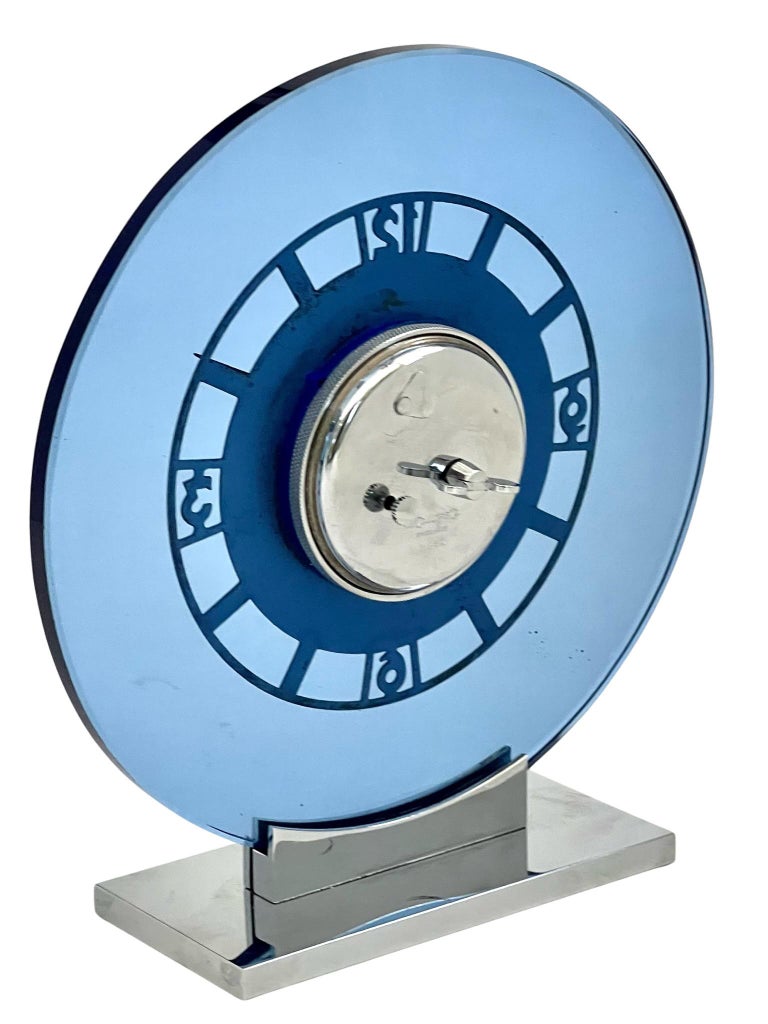 Jaeger LeCoultre Art Deco Chrome and Cobalt Blue Glass Eight Day Mantel ...