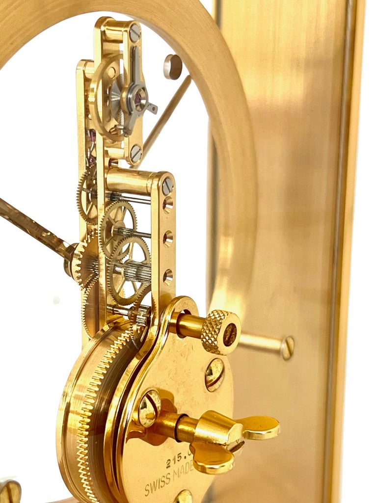 Jaeger LeCoultre Brass and Glass Skeleton Mantel Clock at 1stDibs