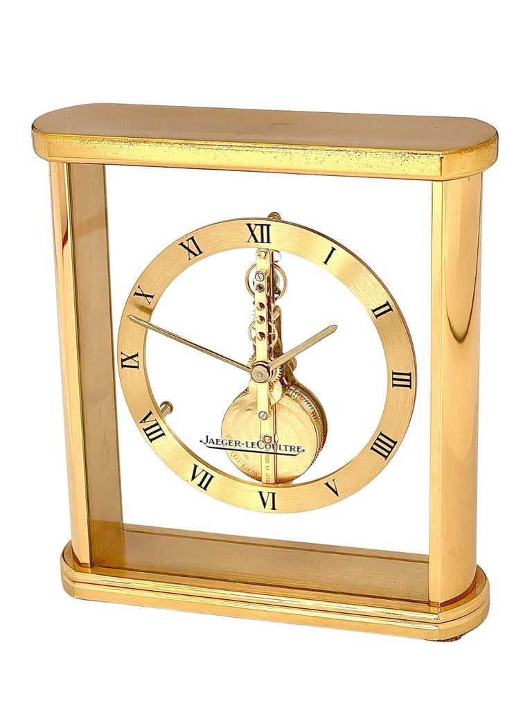 Jaeger LeCoultre Brass and Glass Skeleton Mantel Clock at 1stDibs