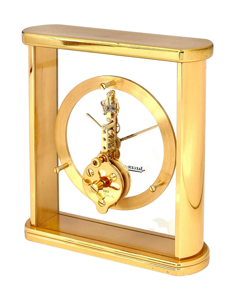 Jaeger LeCoultre Brass and Glass Skeleton Mantel Clock at 1stDibs
