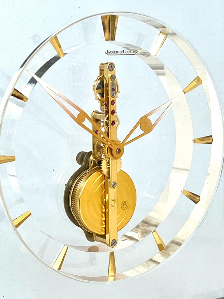 Jaeger-LeCoultre Mid Century Blue Lucite and Brass Skeleton Clock For ...