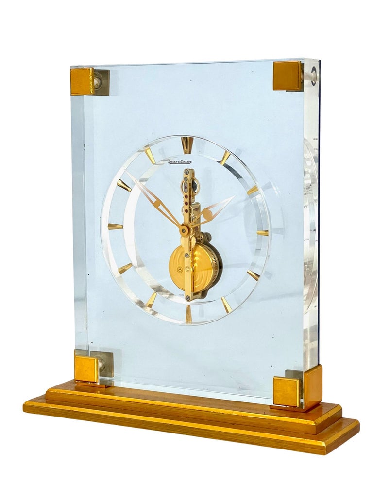 Jaeger-LeCoultre Mid Century Blue Lucite and Brass Skeleton Clock For ...