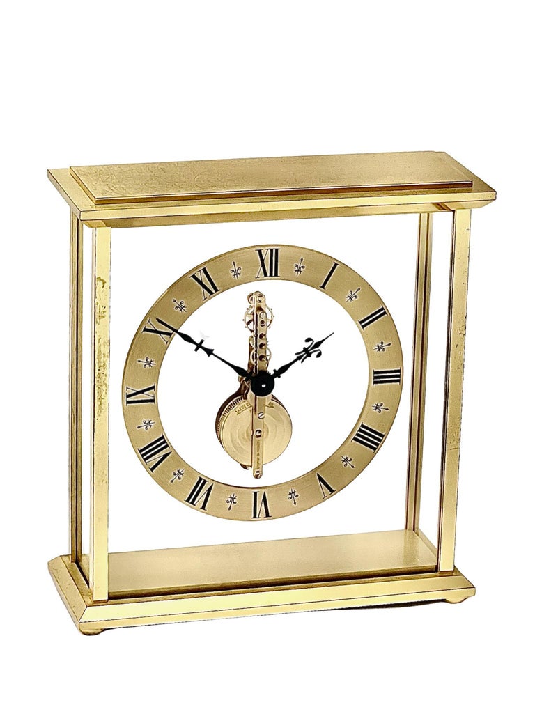 Jaeger LeCoultre Mid Century Brass and Glass Skeleton Clock No. 508 For ...