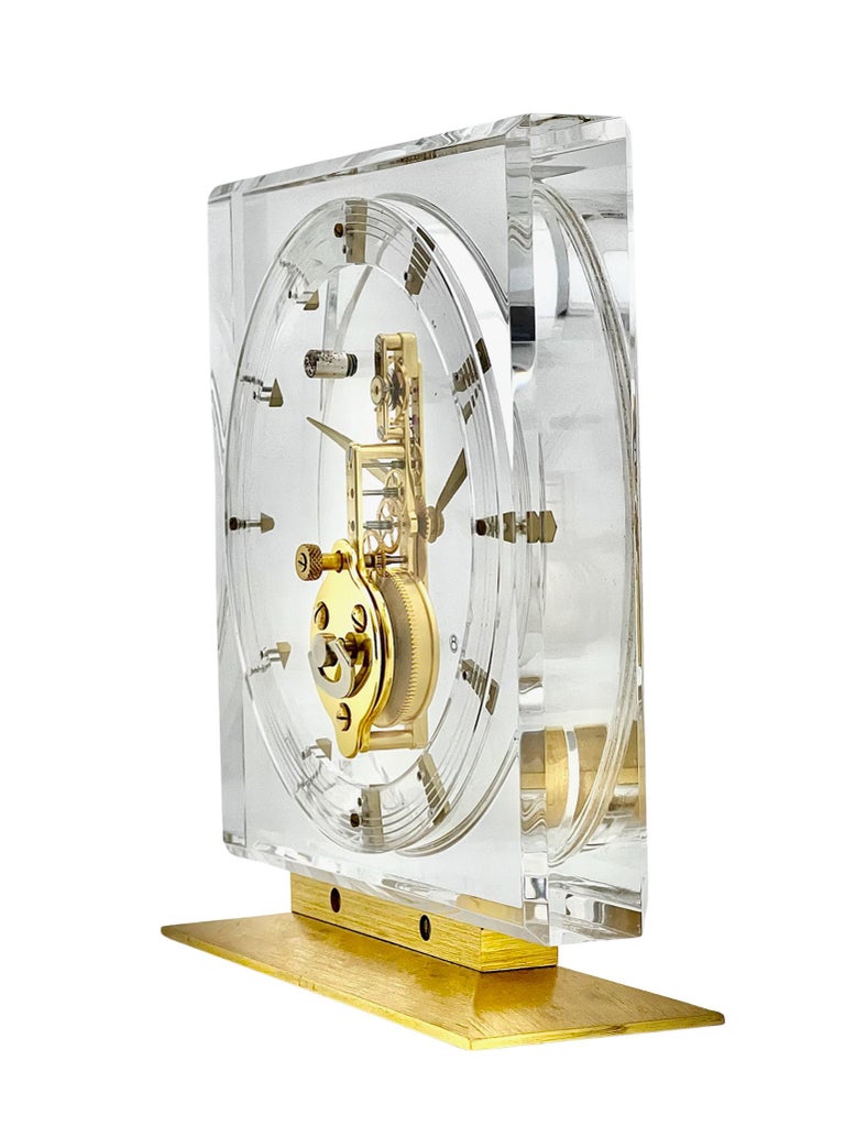 Jaeger-LeCoultre Mid Century Brass and Lucite Inline Skeleton Clock No ...