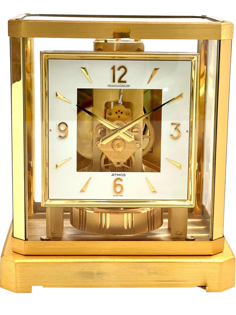 Jaeger LeCoultre Mid Century Square Dial Brass and Glass Atmos Clock ...