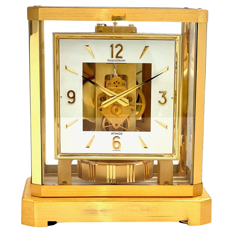 Jaeger LeCoultre Mid Century Square Dial Brass and Glass Atmos Clock ...