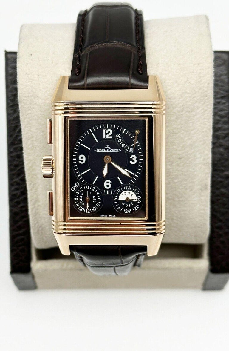 Jaeger LeCoultre Ref 240.2.18 Reverso Grande GMT 18K Rose Gold Leather ...
