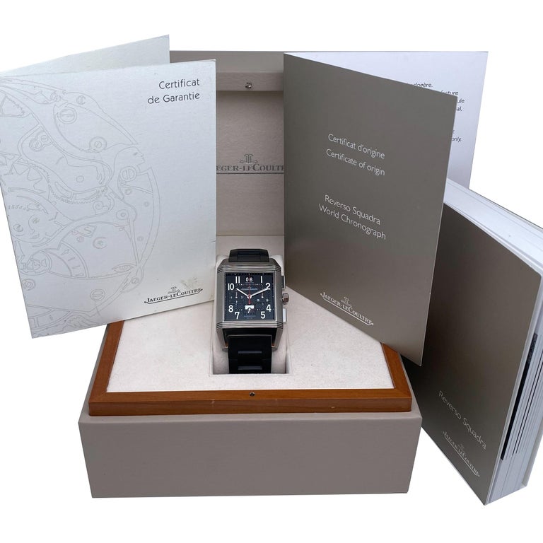 Jaeger LeCoultre Reverso Squadra World Time Titanium Black Dial Watch ...
