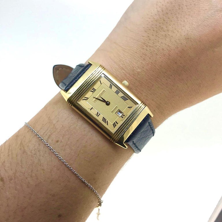 Jaeger Lecoultre Reverso Yellow Gold Date Wristwatch at 1stDibs ...