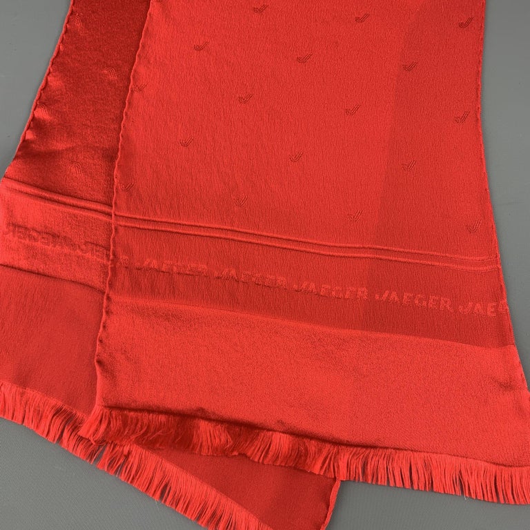 JAEGER Red Silk Logo Print Scarf For Sale at 1stDibs