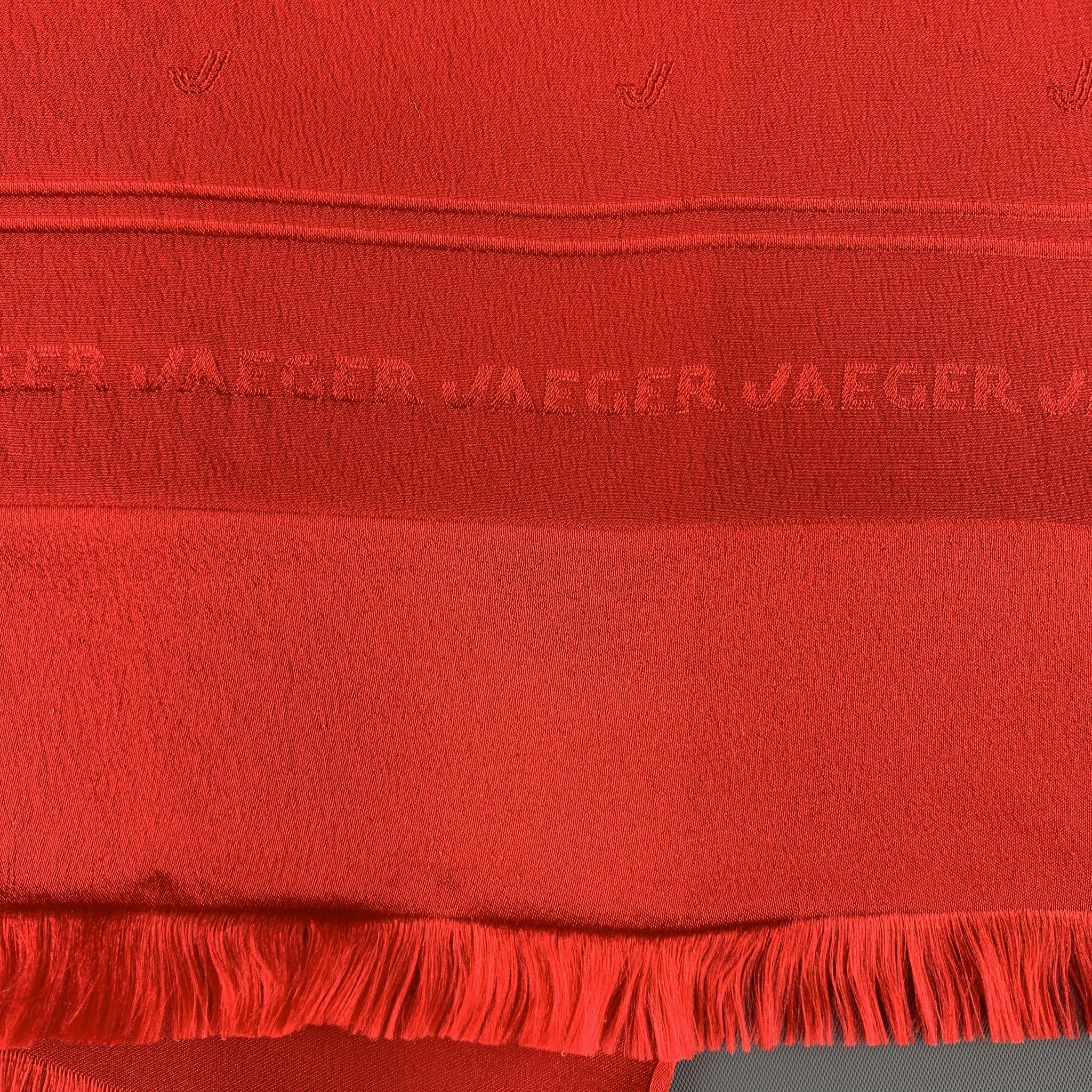 JAEGER Red Silk Logo Print Scarf For Sale at 1stDibs