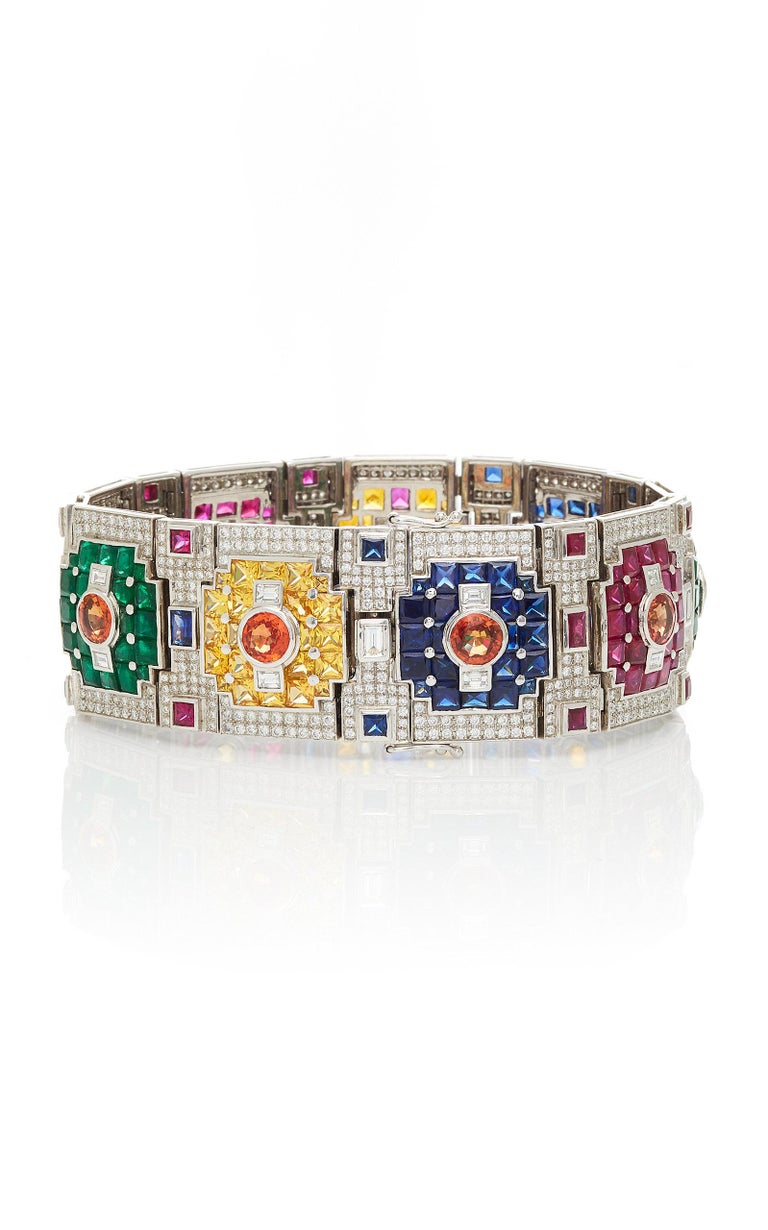Jahan Multi-Color Precious Stone and Diamond Bracelet at 1stDibs