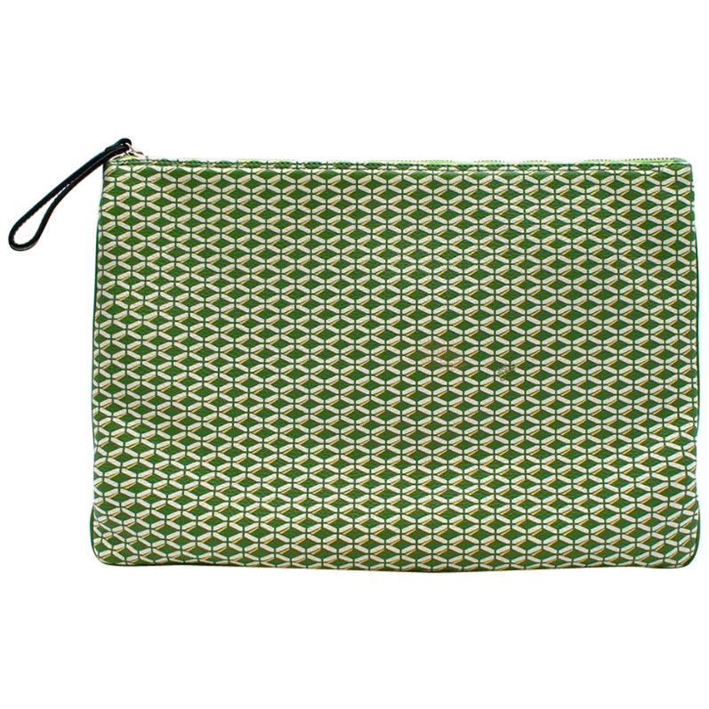 Jaime Beriestain Greeen Geometric Pattern Leather Pouch Bag For Sale at ...