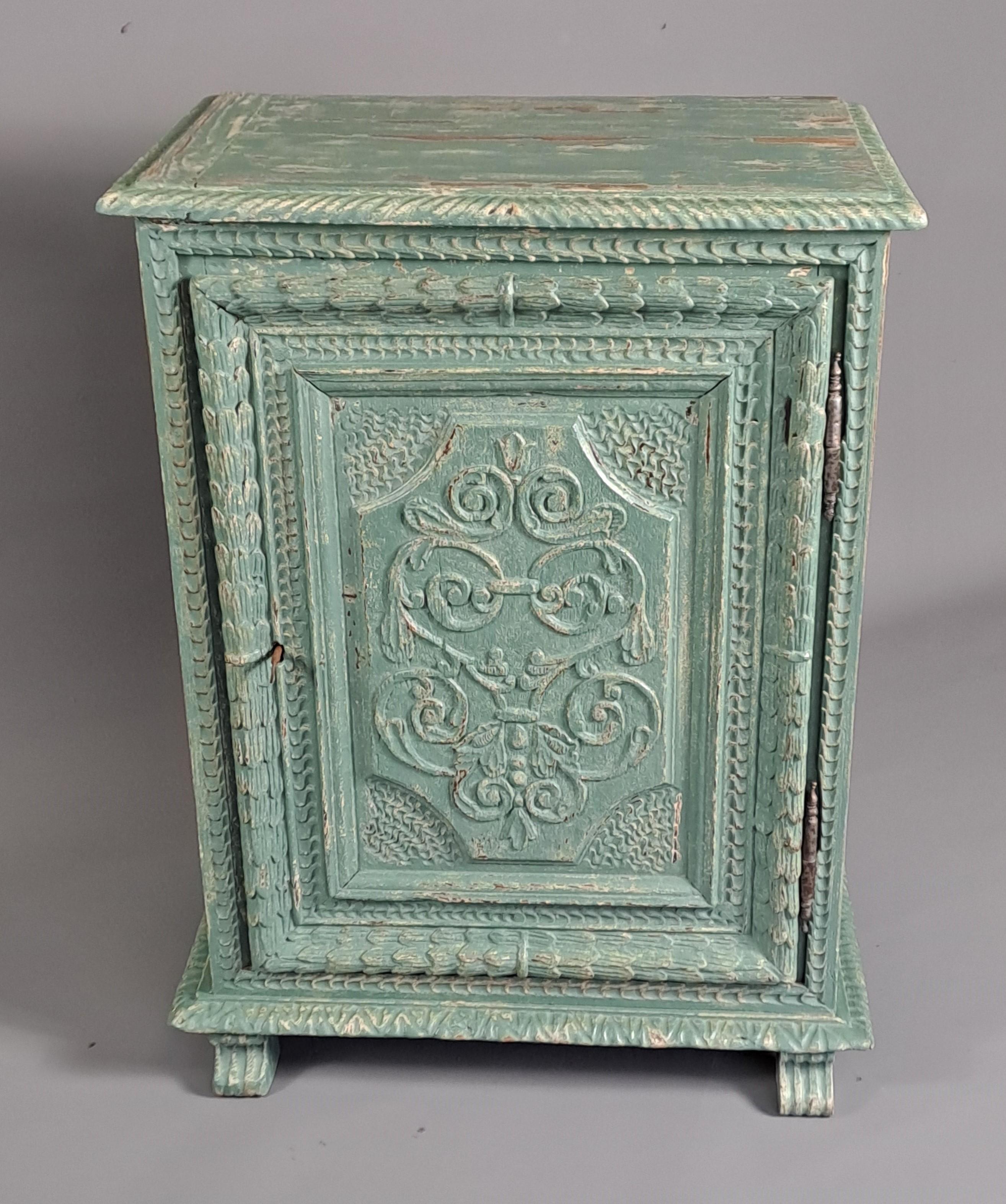 Jam Cupboard / Small Renaissance Sideboard With Green Patina at 1stDibs