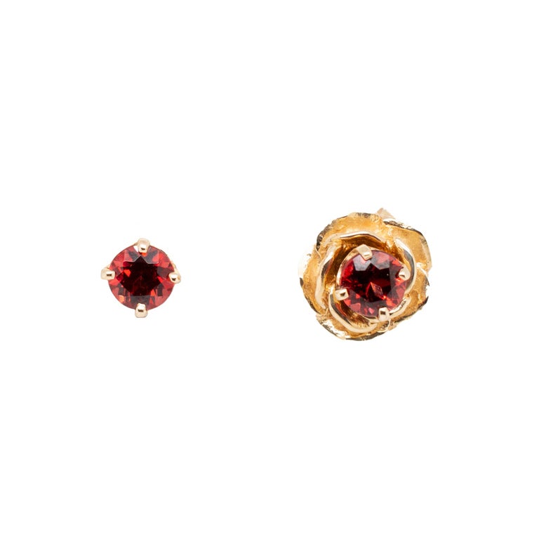 James Avery 14k Yellow Gold Garnet Rose Ladies Earrings For Sale at 1stDibs