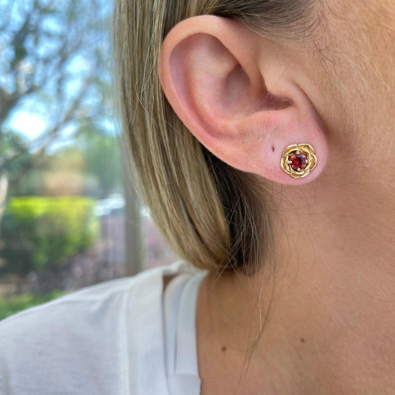 James Avery 14k Yellow Gold Garnet Rose Ladies Earrings For Sale at 1stDibs