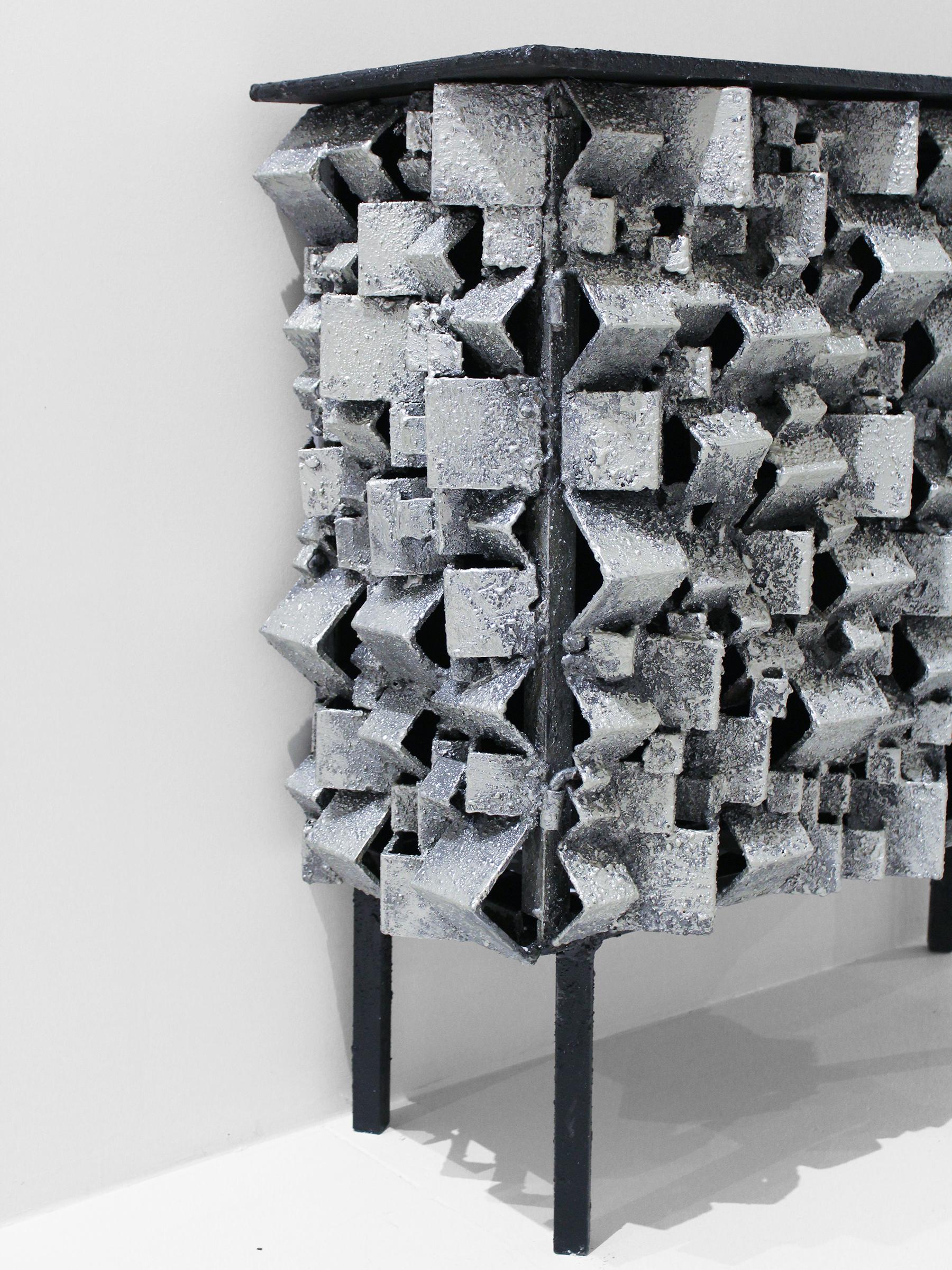 James Bearden Faceted Steel Console For Sale at 1stDibs