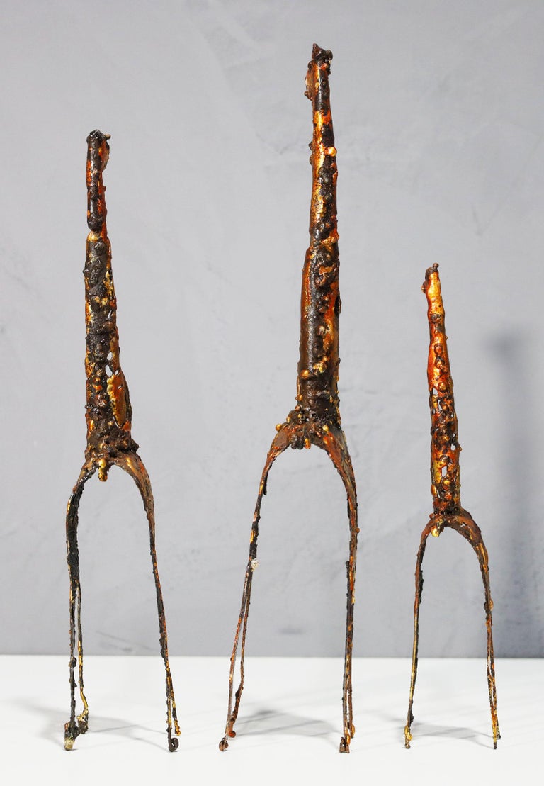 James Bearden Trio of Brutalist Metal Giraffe Sculptures, Signed For ...