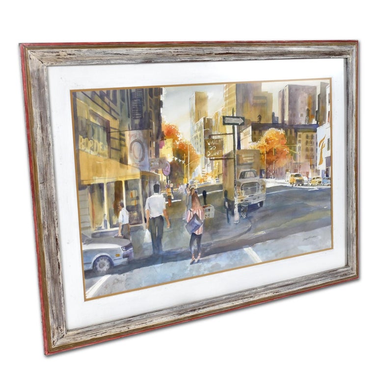 James C. Borden Large Cityscape Street Scene Watercolor Painting ...