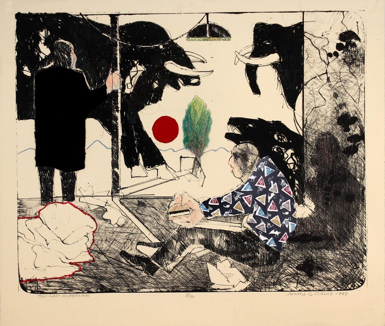 James Davis - The Last Neanderthal, mixed media figurative lithograph ...