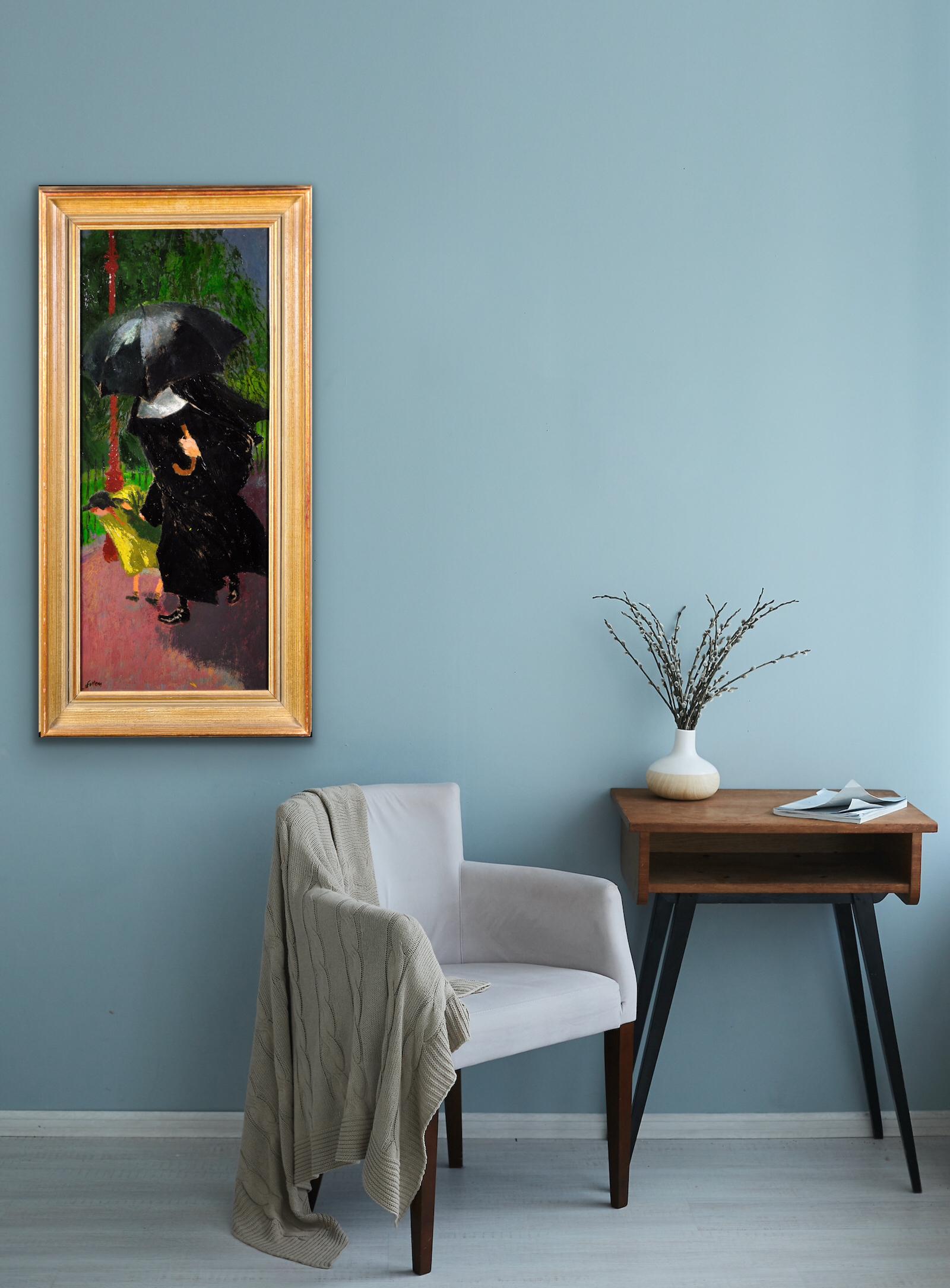 James Fitton - Nun and Schoolgirl in the Rain.James Fitton.Original Oil ...