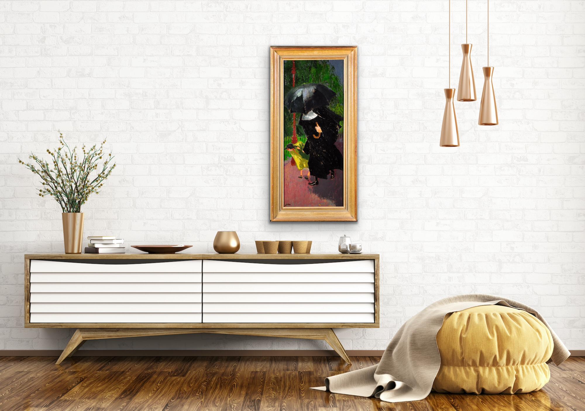 James Fitton - Nun and Schoolgirl in the Rain.James Fitton.Original Oil ...