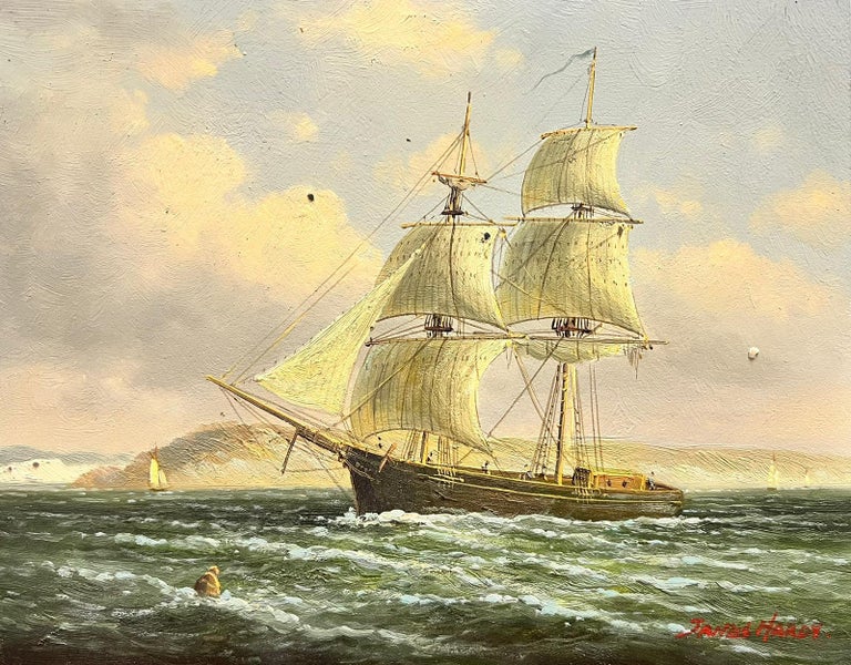 James Hardy - Classic Tall Sailing Ship in Choppy Waters off Coastline ...