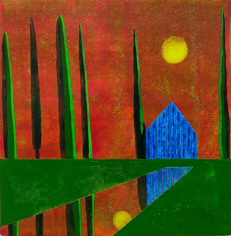 James Isherwood - Interlude, small house against orange sunset, work on ...