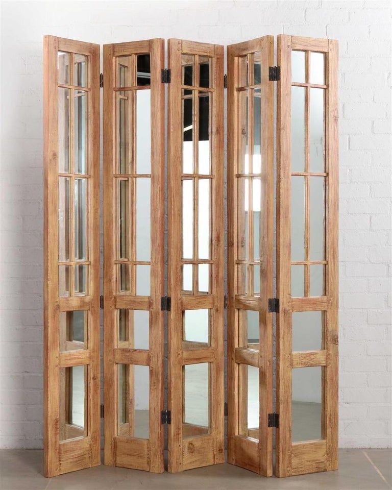 James Lumsden Rustic Designer Five-Panel Mirrored Room Divider Floor ...