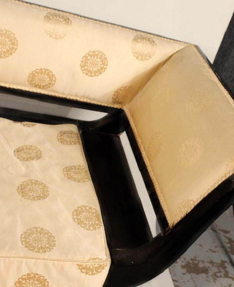 James Mont Chinoiserie Ebonized Gondola Sofa Silk and Mother of Pearl ...