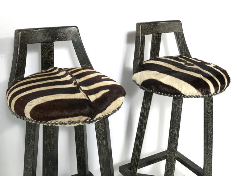 James Mont Limed Oak and Zebra Hide Bar Stools at 1stDibs | zebra bar ...