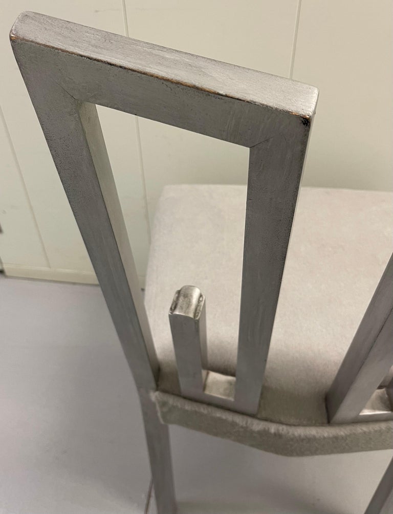 James Mont Silver Greek Key Motif Side Chair For Sale at 1stDibs